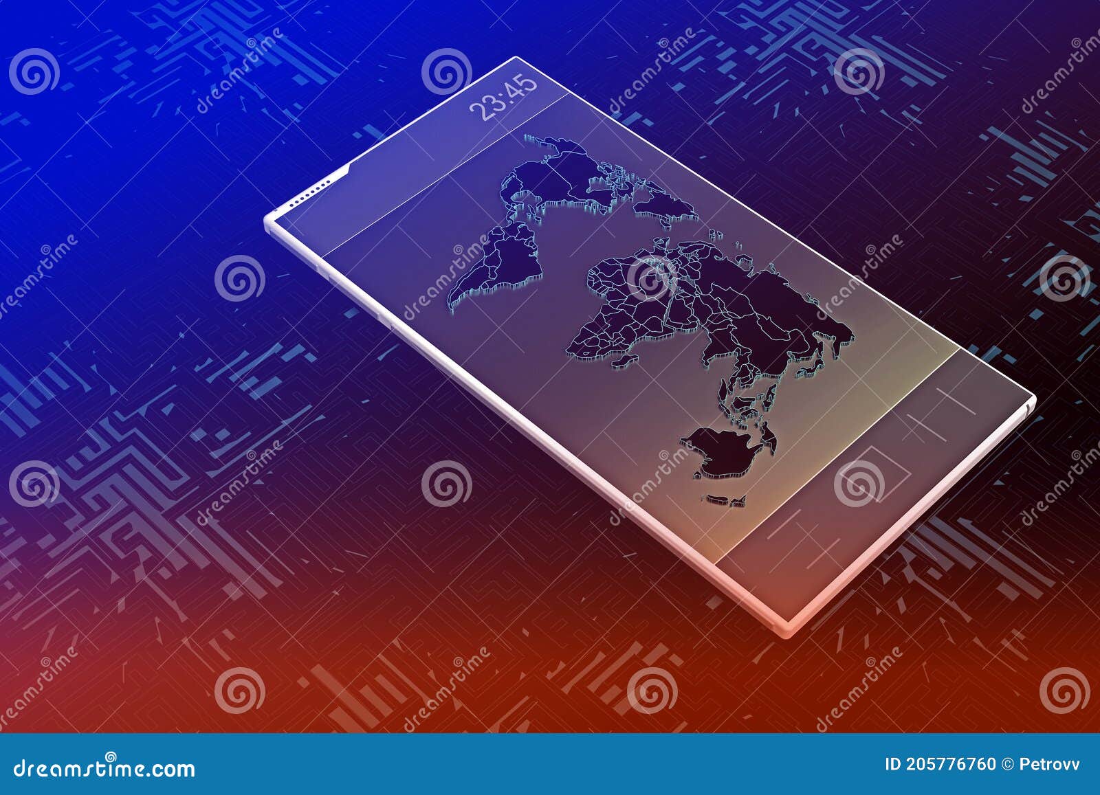 World Map on a Modern Smartphone Stock Illustration - Illustration of ...