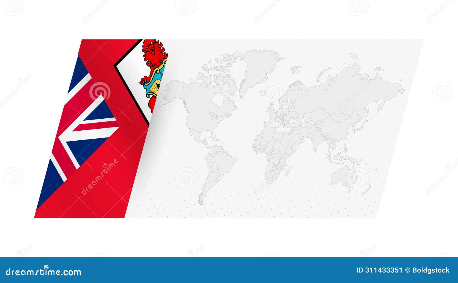 World Map in Modern Style with Flag of Bermuda on Left Side Stock ...