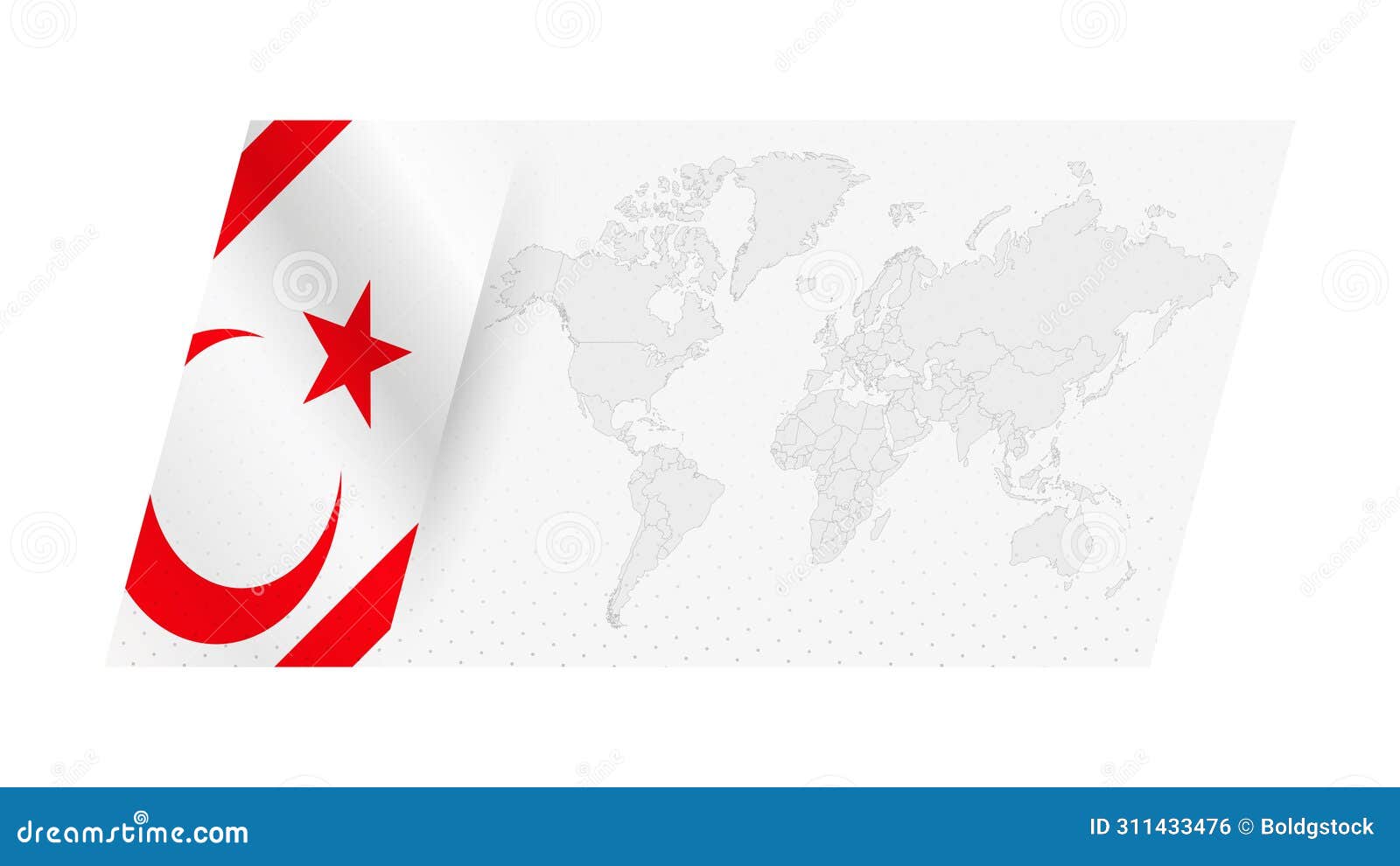 World Map in Modern Style with Flag of Northern Cyprus on Left Side ...