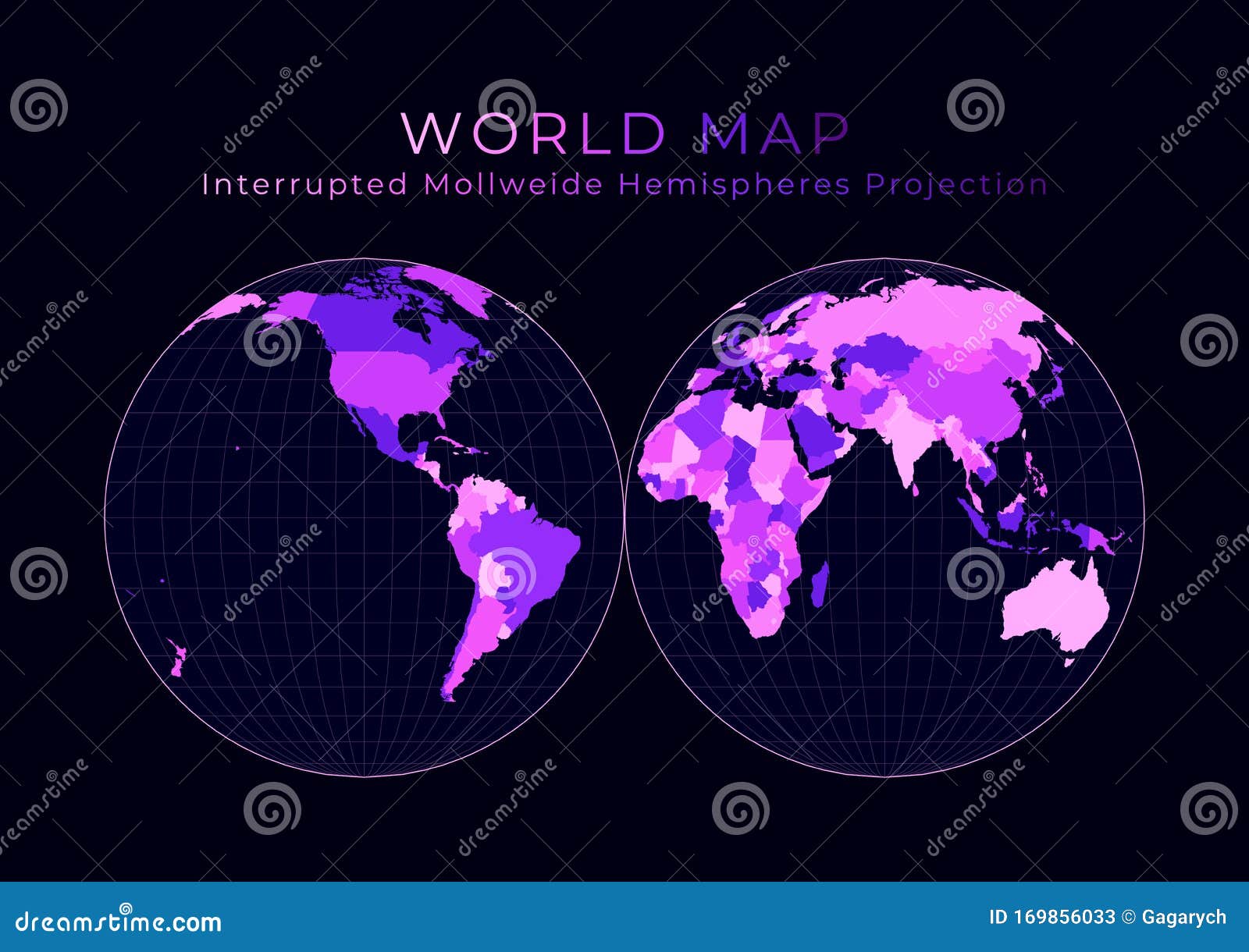 World Map. Mollweide Projection Interrupted into. Stock Vector ...