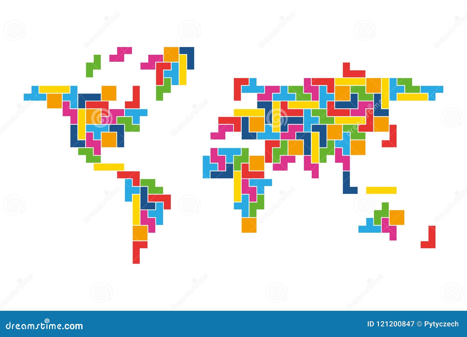 World Map Mosaic of Colorful Tetris Blocks. Flat Vector Illustration ...
