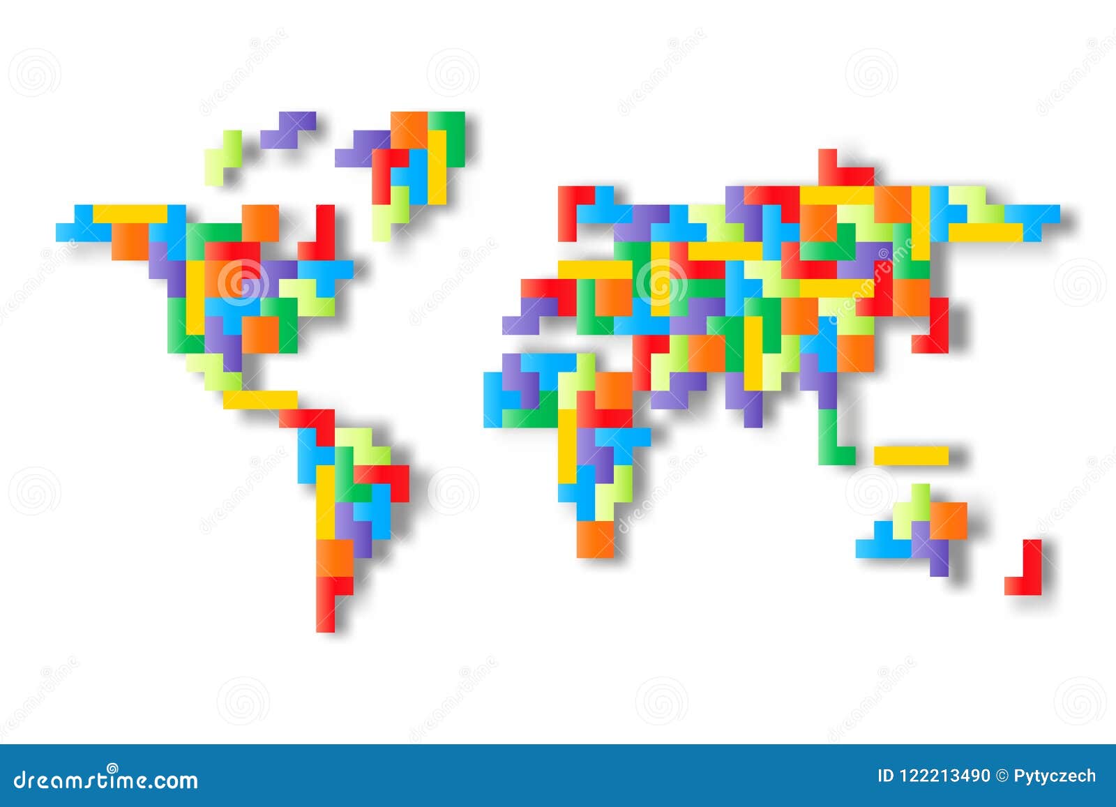 World Map Mosaic of Colorful Tetris Blocks. Flat Vector Illustration ...