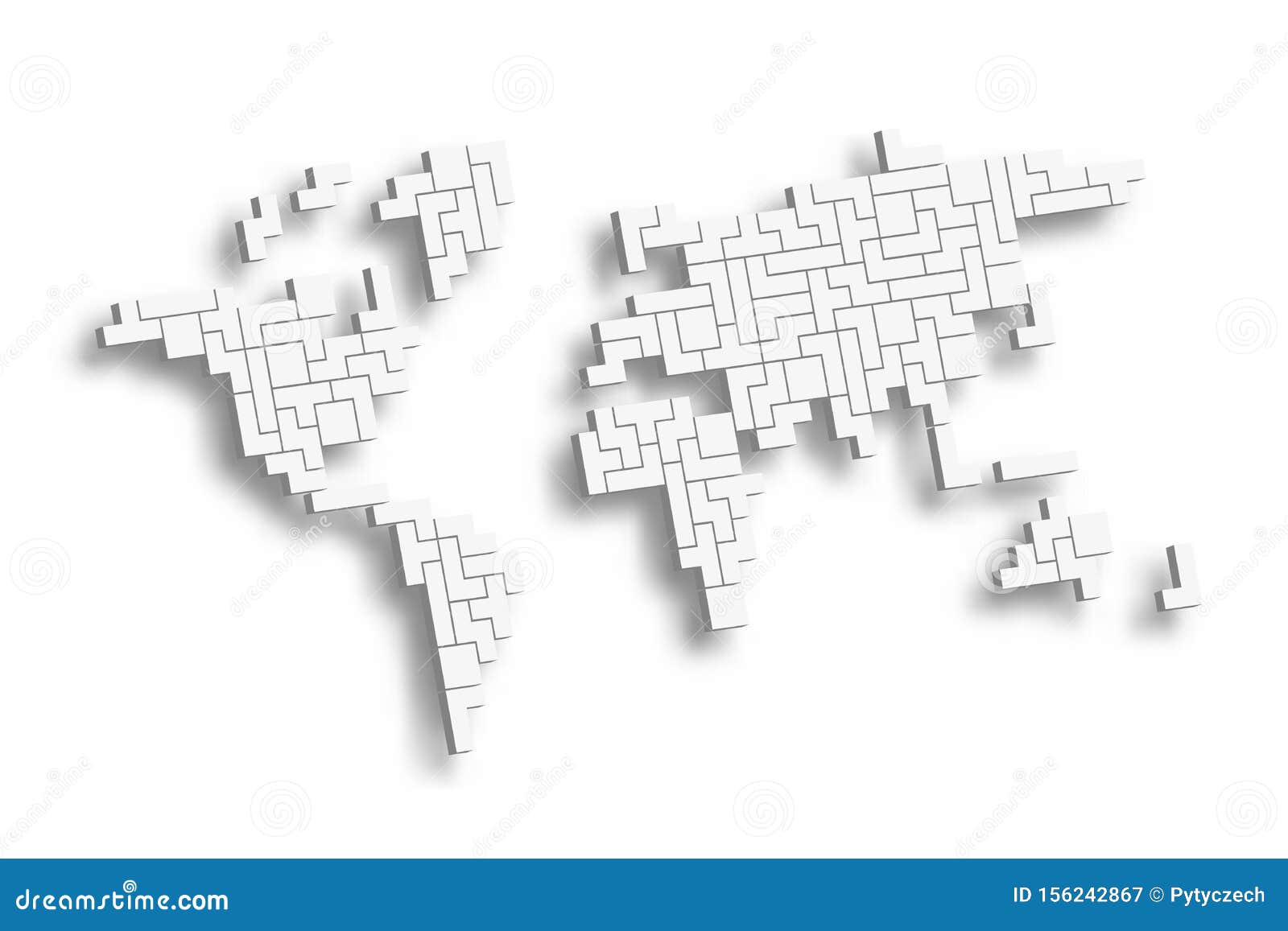 World Map Mosaic of 3D White Blocks. Vector Illustration Stock Vector ...