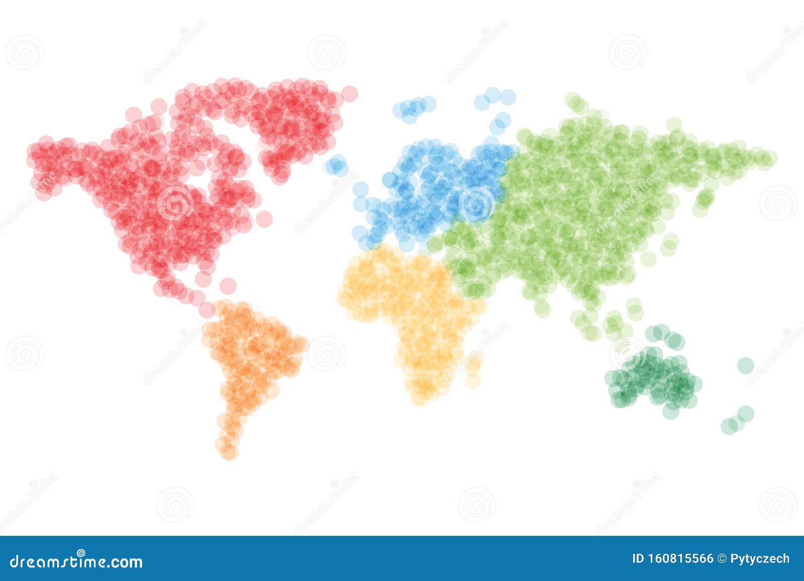 World Map Mosaic of Small Bubbles in Defferent Color for Each Continent ...