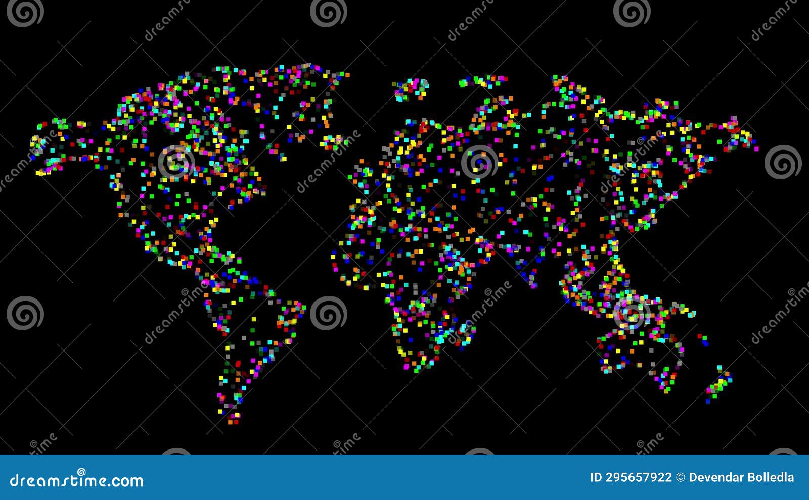 World Map Motion Graphics with Colorful Particles on Plain Black ...