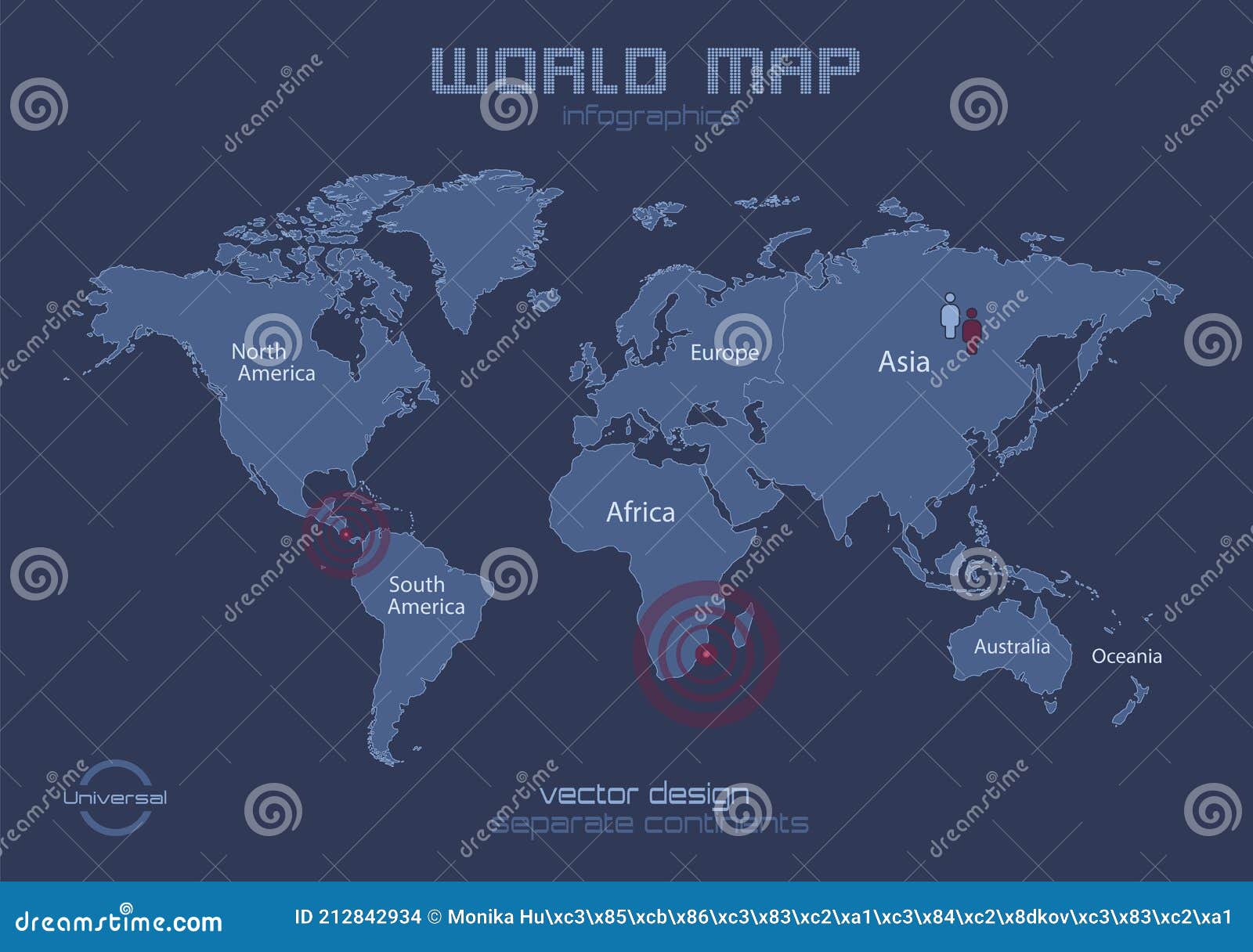 World Map, with Names of Individual States, Infographics Blue Flat ...