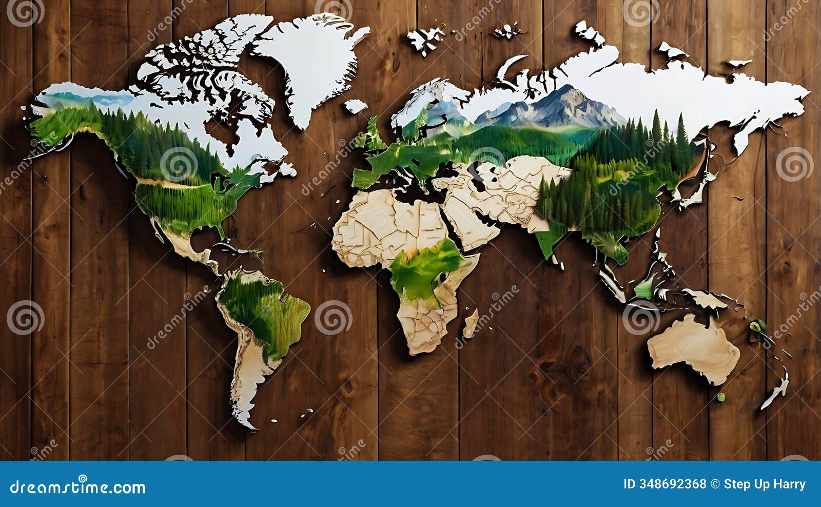 World Map with Nature: a Creative Blend of Geography and Beauty Stock ...