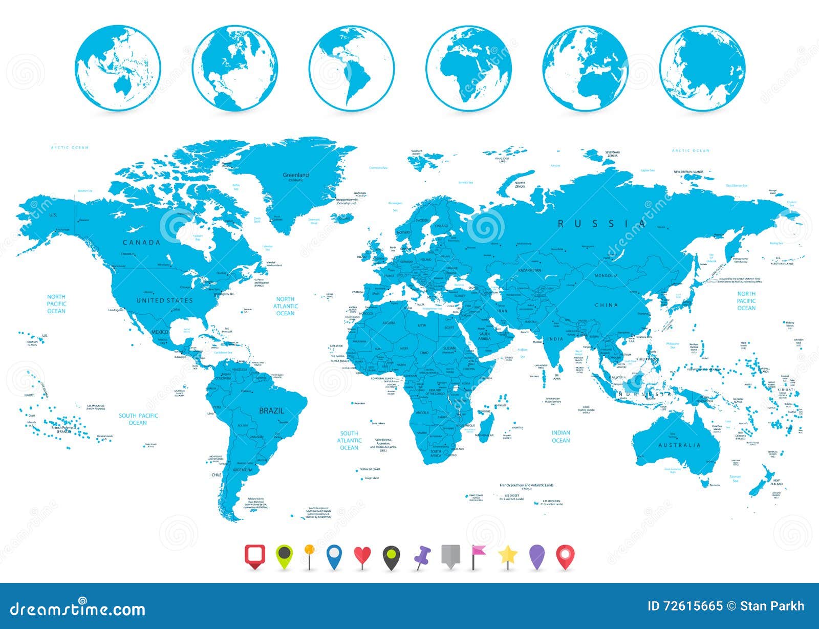 World Map and Navigation Icons Stock Vector - Illustration of borders ...