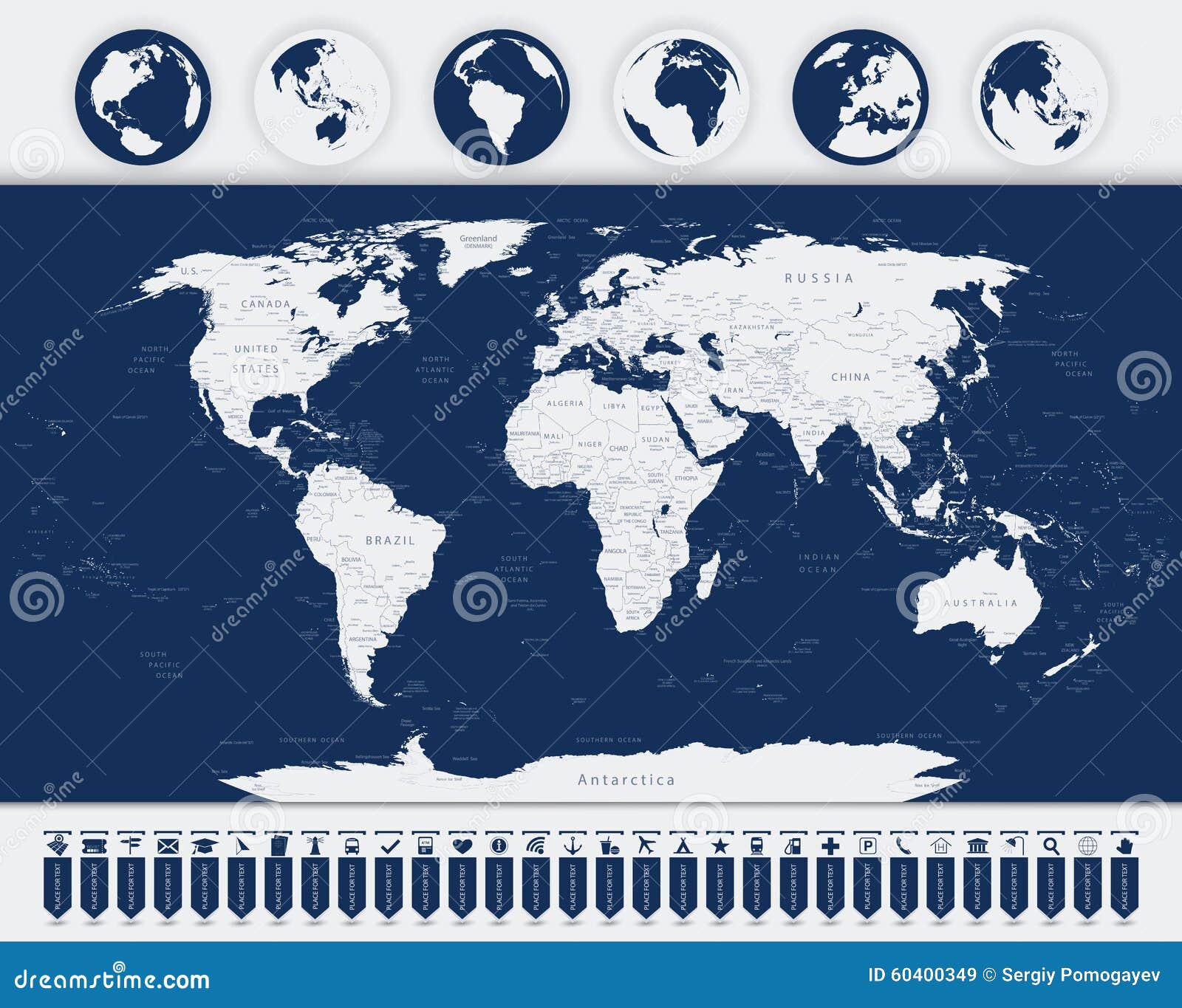 World Map and Navigation Icons Stock Vector - Illustration of ...