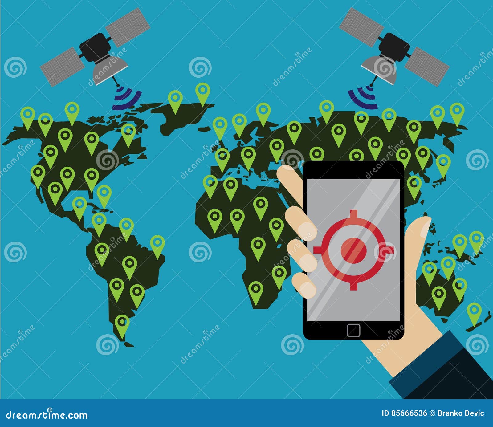 World Map with Navigation and Satellite Stock Vector - Illustration of ...