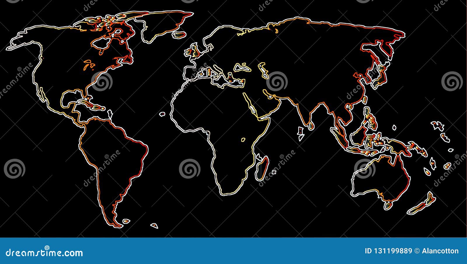 World Map Neon Abstract Glow Outline Stock Illustration - Illustration ...