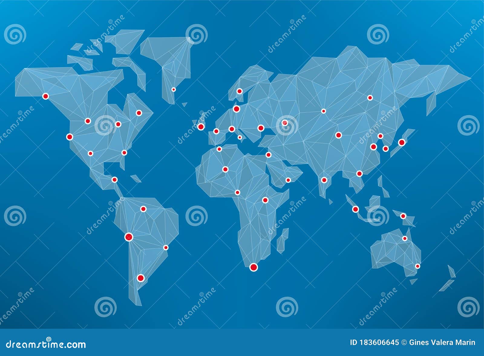 World Map with Network in Blue Tones and Textures Stock Illustration ...