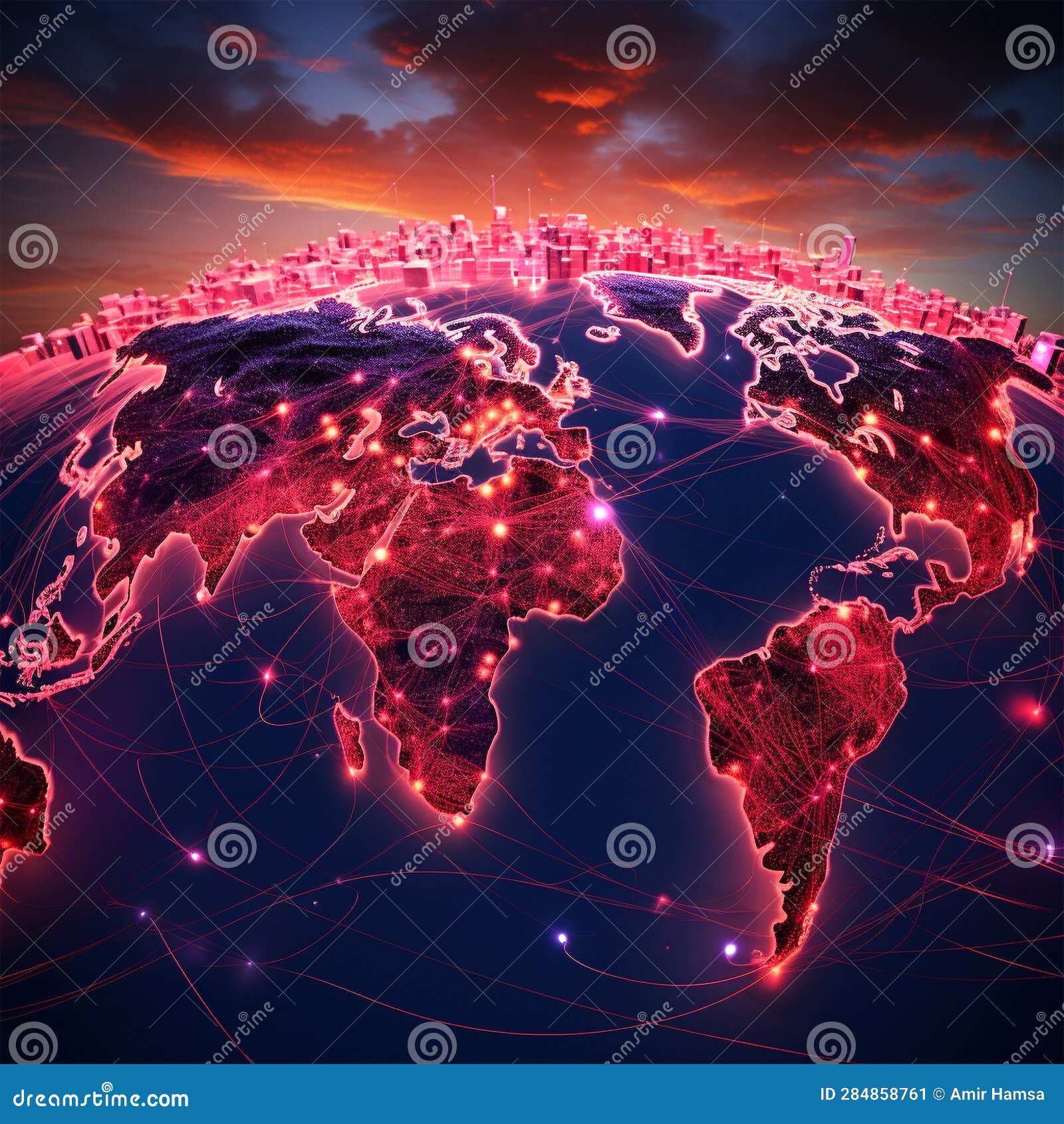 World map with purple glow stock illustration. Illustration of internet ...