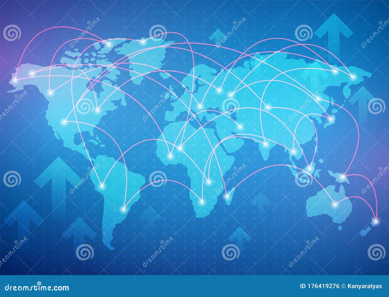 World Map Network Connection on Bright Blue Background, Vector ...