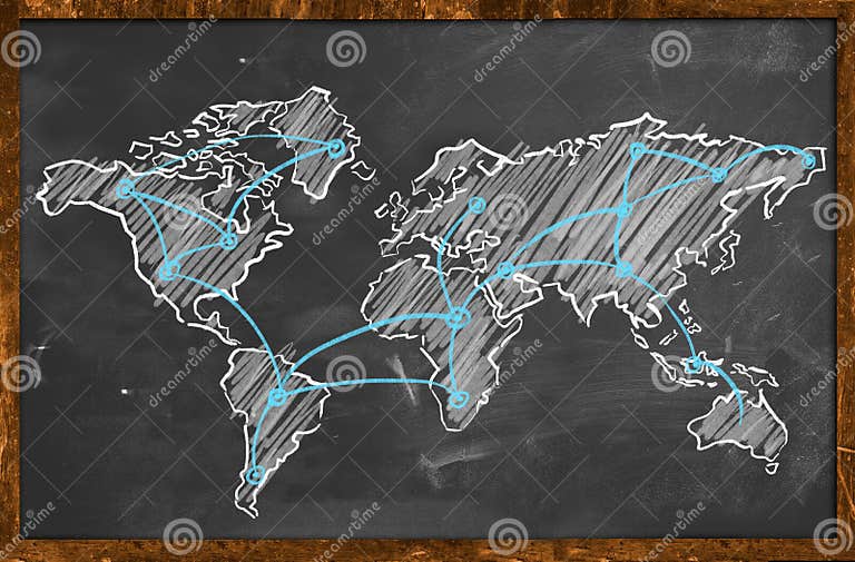 World Map Networking Blue Chalk Stock Illustration - Illustration of ...