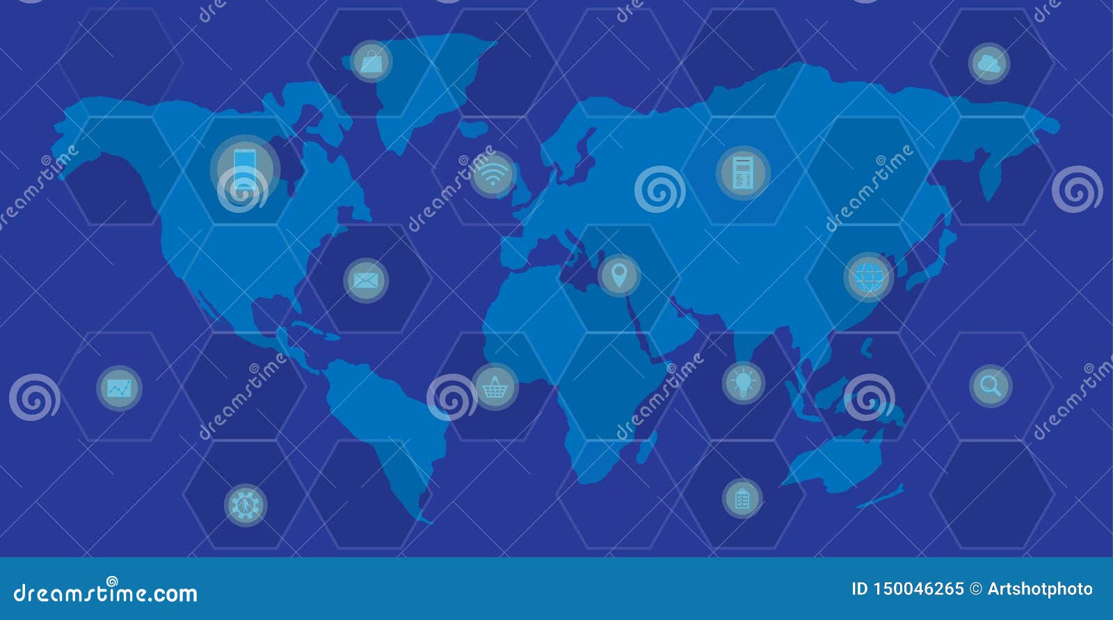 World Map with Networking and Technology Symbols Stock Vector ...