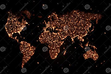 World Map in the Night with Lights Stock Illustration - Illustration of ...