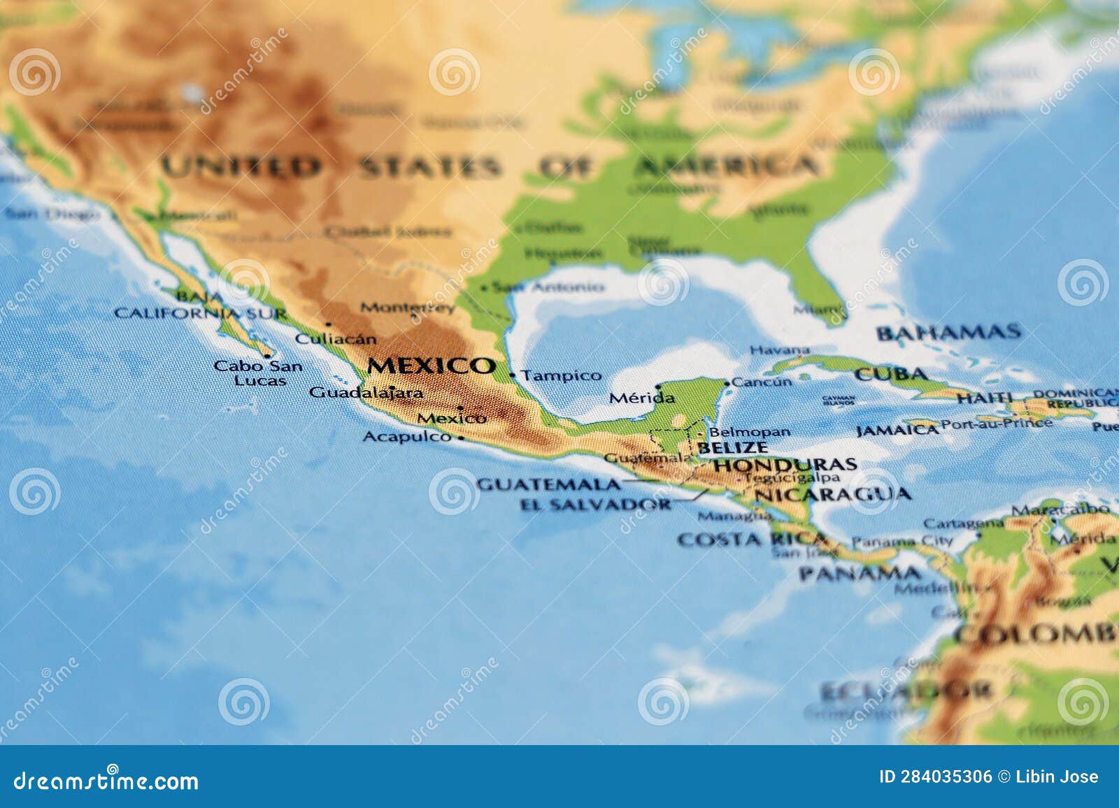 World Map with North American Continent, Mexico in Focus Stock Photo ...