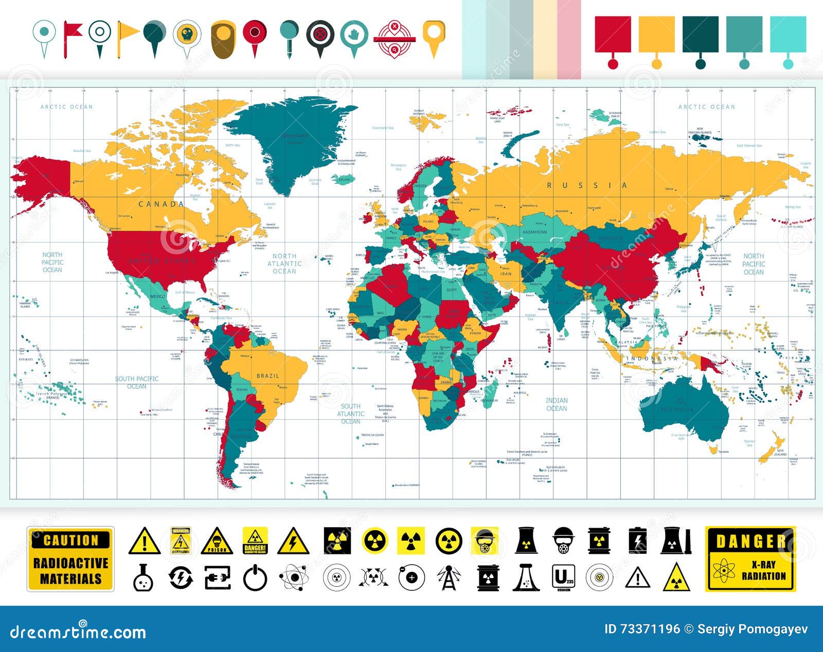World Map and Nuclear Power Technology Icons with Contamination Stock ...