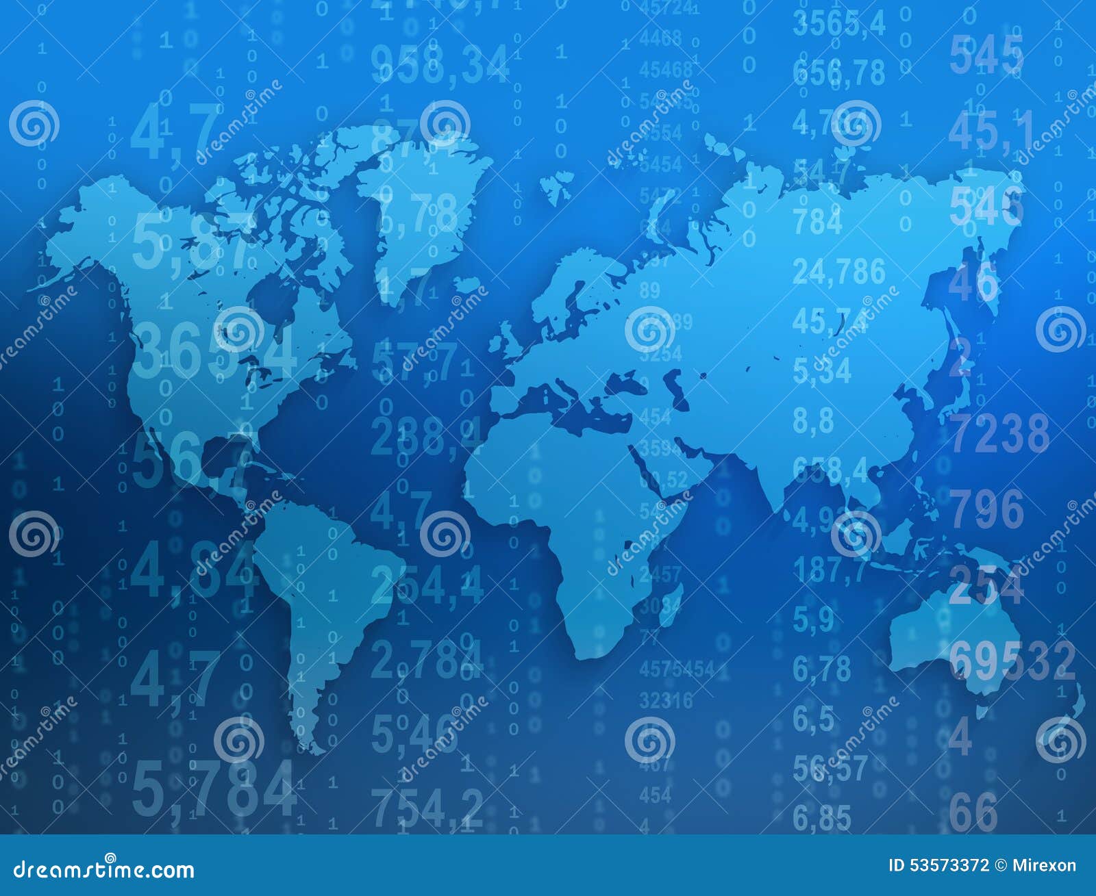 World Map with Numbers Located on a Blue Stock Illustration ...