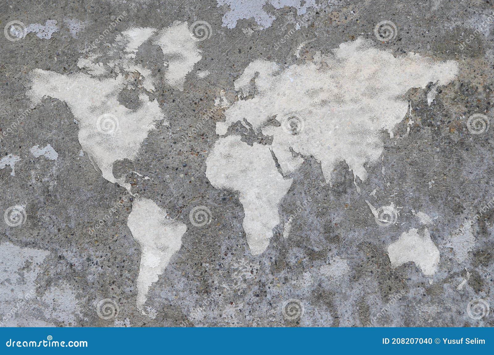 World Map on Old Painted Concrete Wall. Stock Photo - Image of crumbled ...