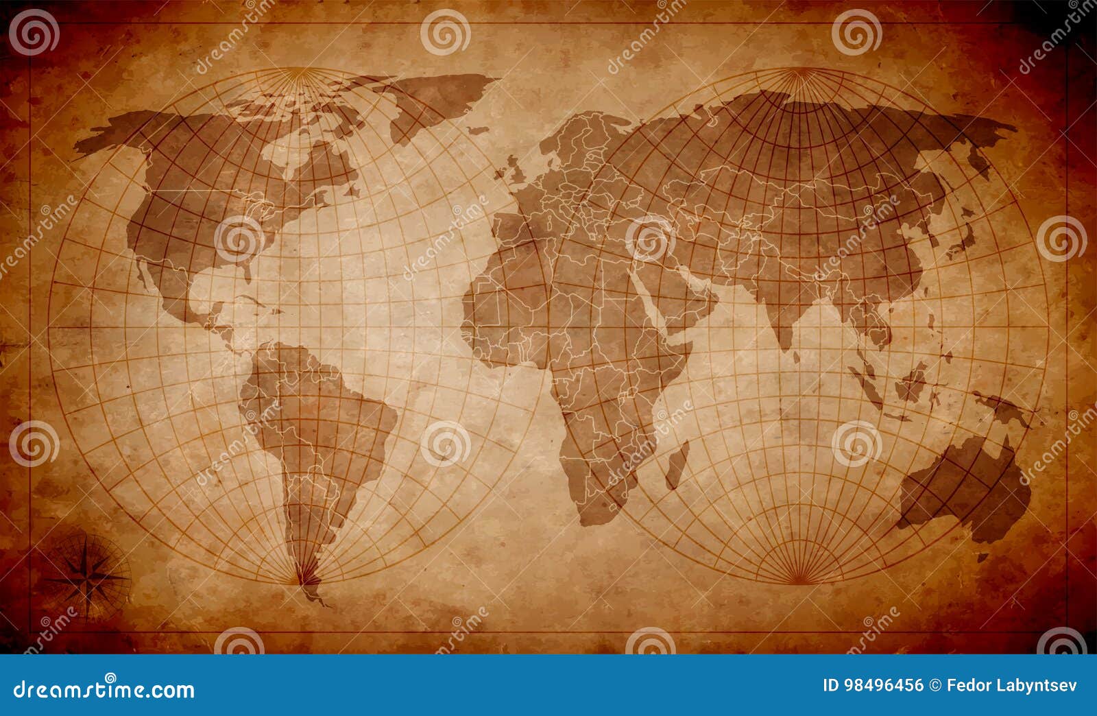 World Map on an Old Piece of Paper Stock Illustration - Illustration of ...