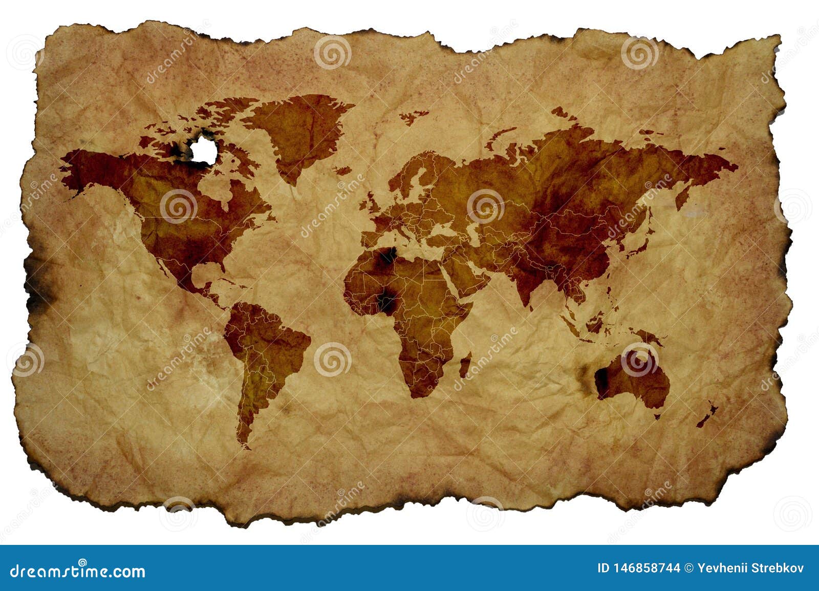 World Map on Old Yellowed Parchment Stock Illustration - Illustration ...