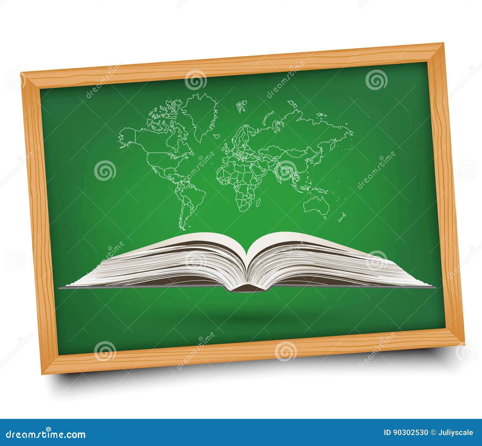 World Map on Open Book on Blackboard Background. Stock Vector ...