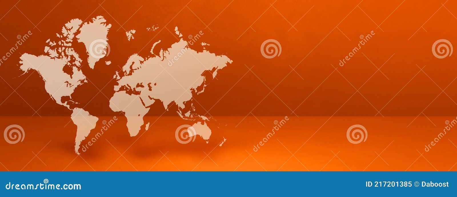 World Map on Orange Wall Background. 3D Illustration. Horizontal Banner ...