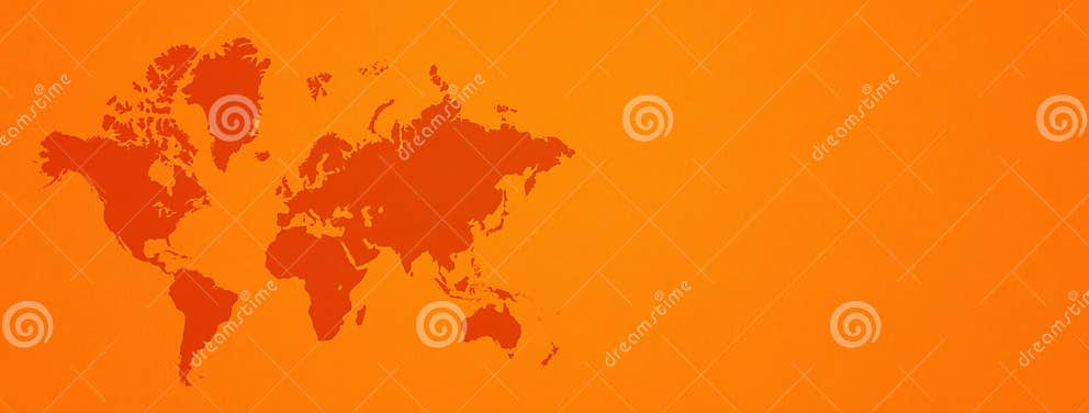 World Map on Orange Wall Background. Horizontal Banner Stock ...