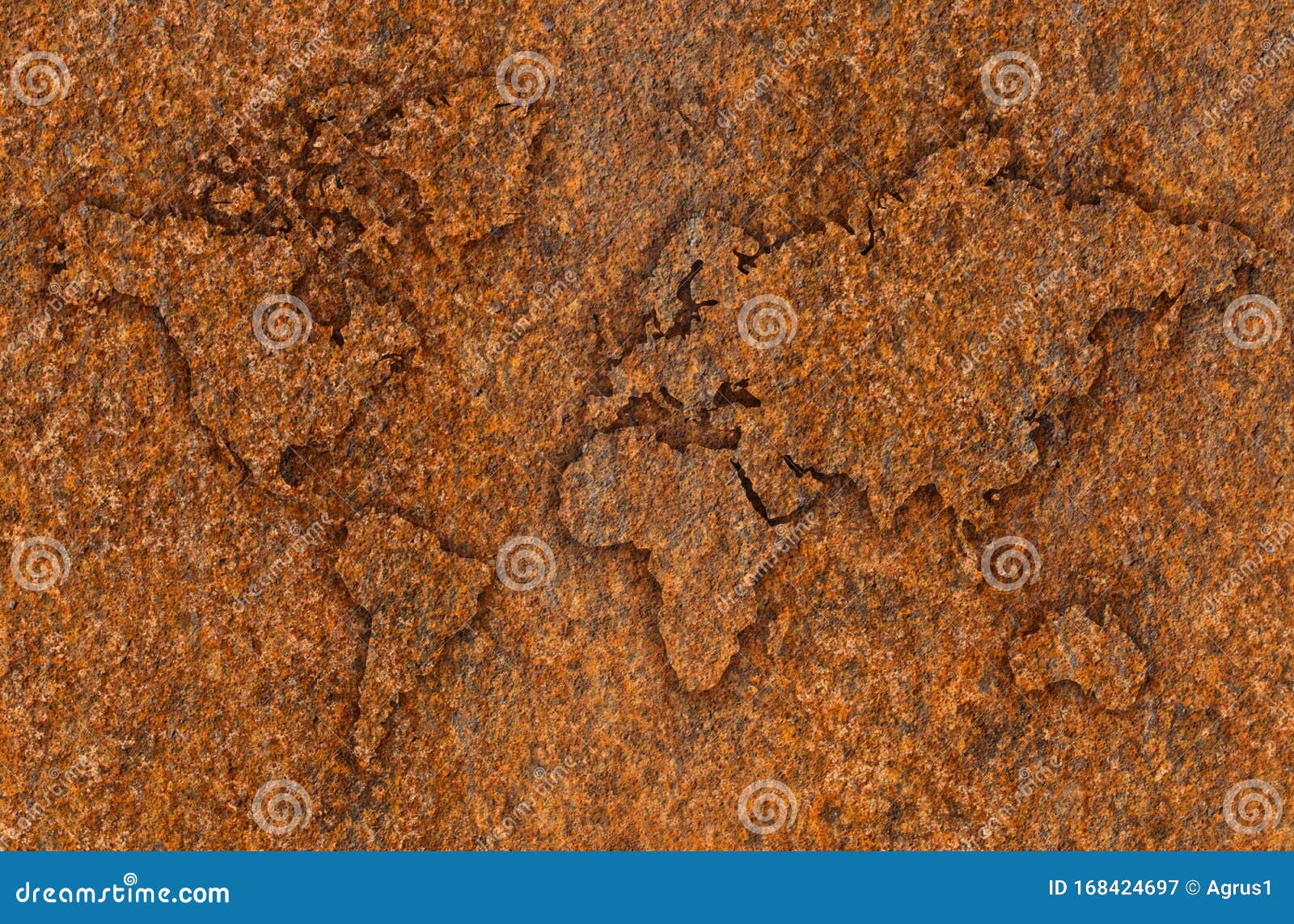 World Map Outline on Rusty Metal Surface Stock Illustration ...