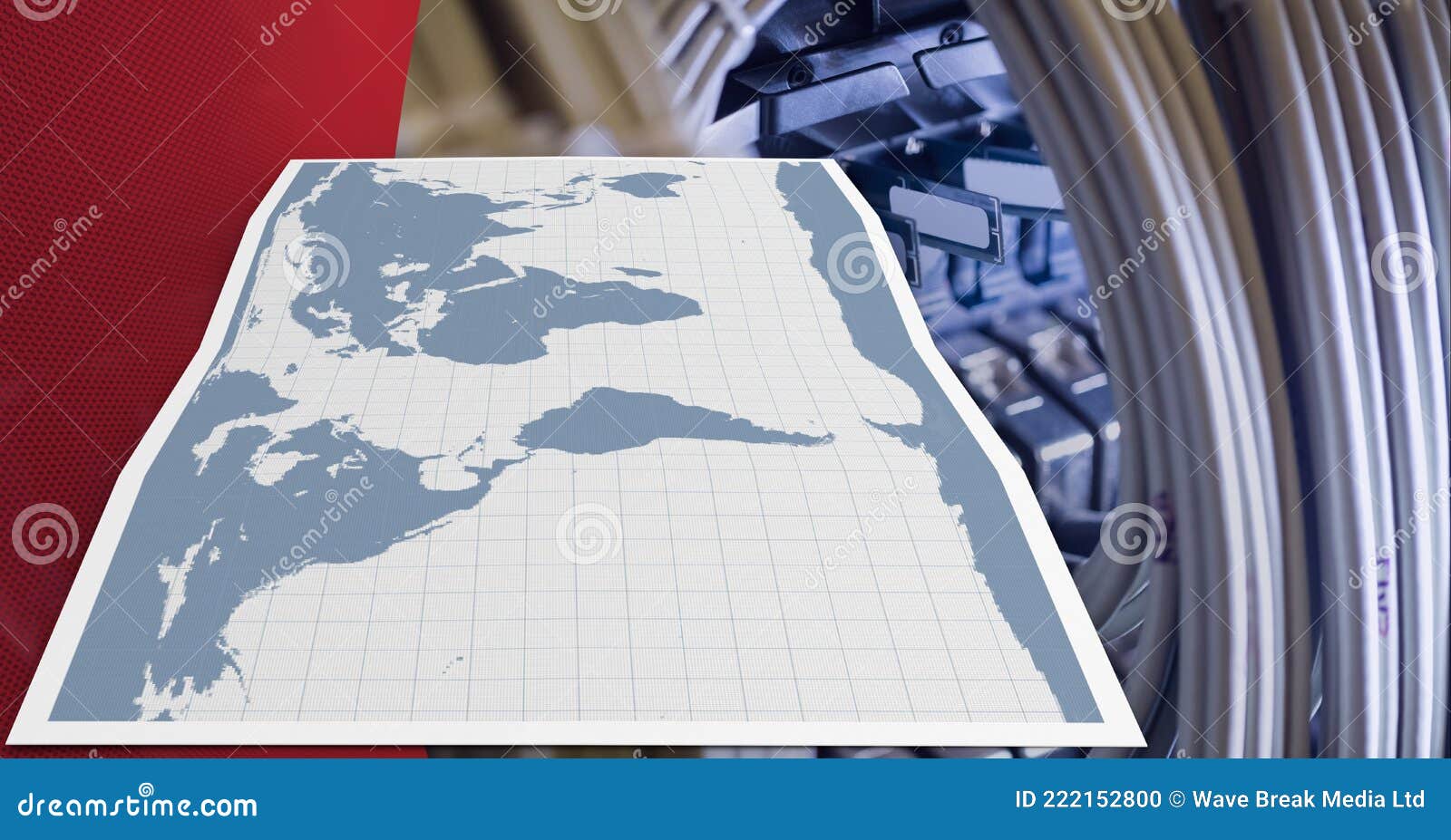 World Map Over Close Up of Computer Server Against Against Red ...