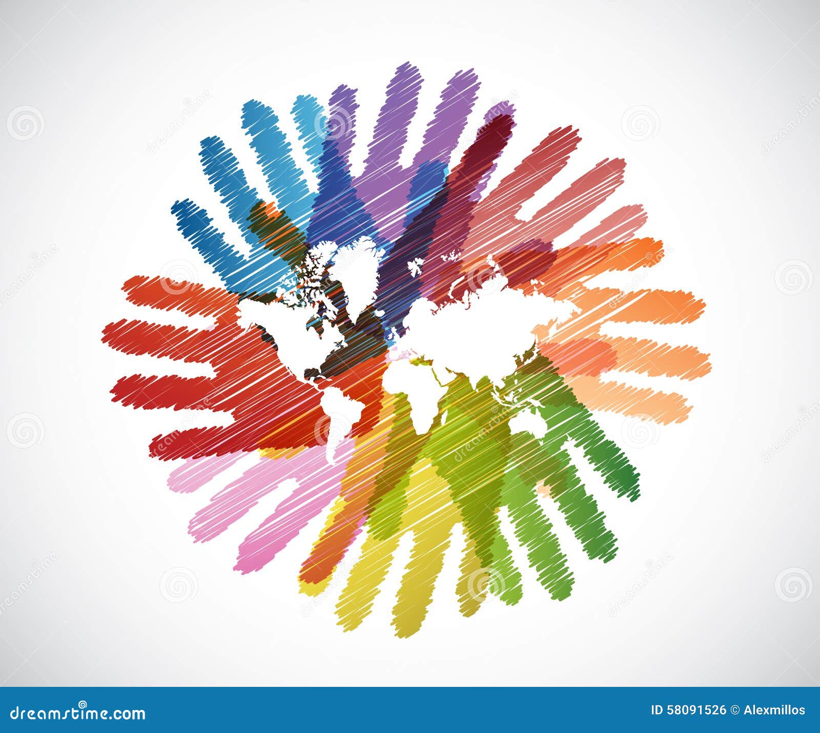 World Map Over Diversity Hands Circle Stock Illustration - Image: 58091526
