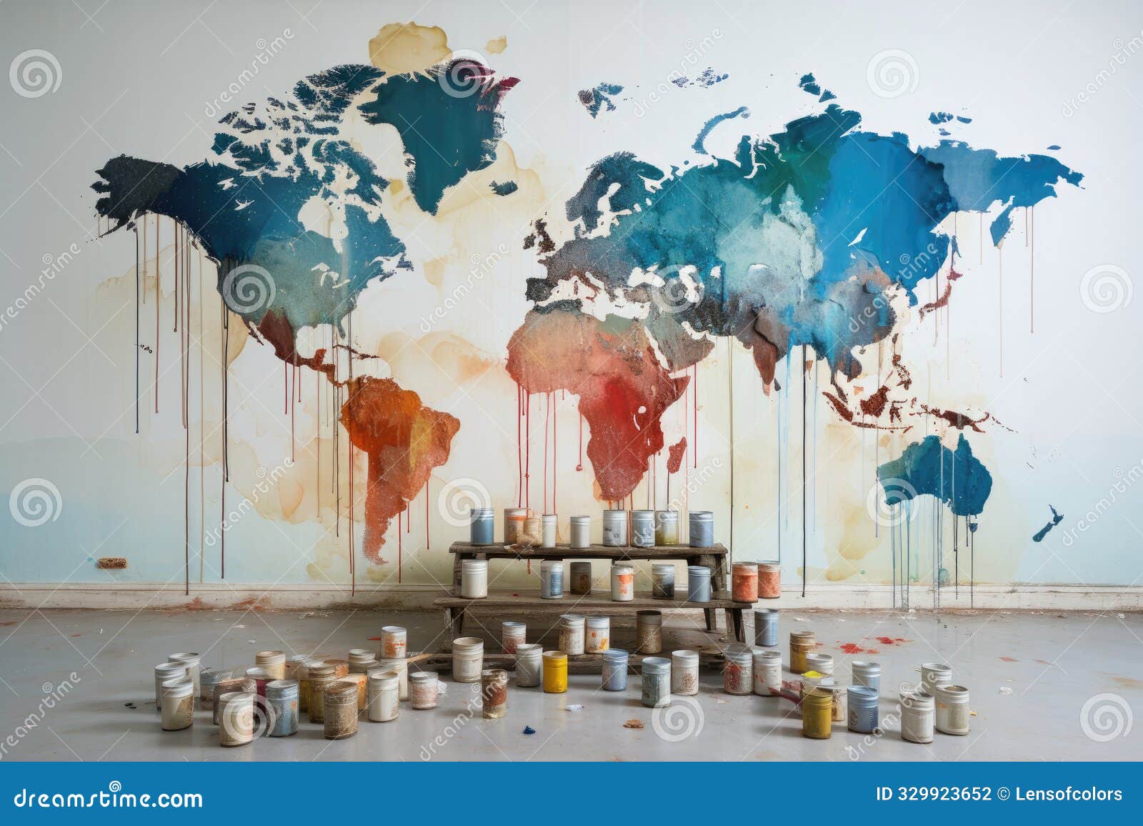 World Map Painted On A White Background With Paint Stains Dripping Down ...
