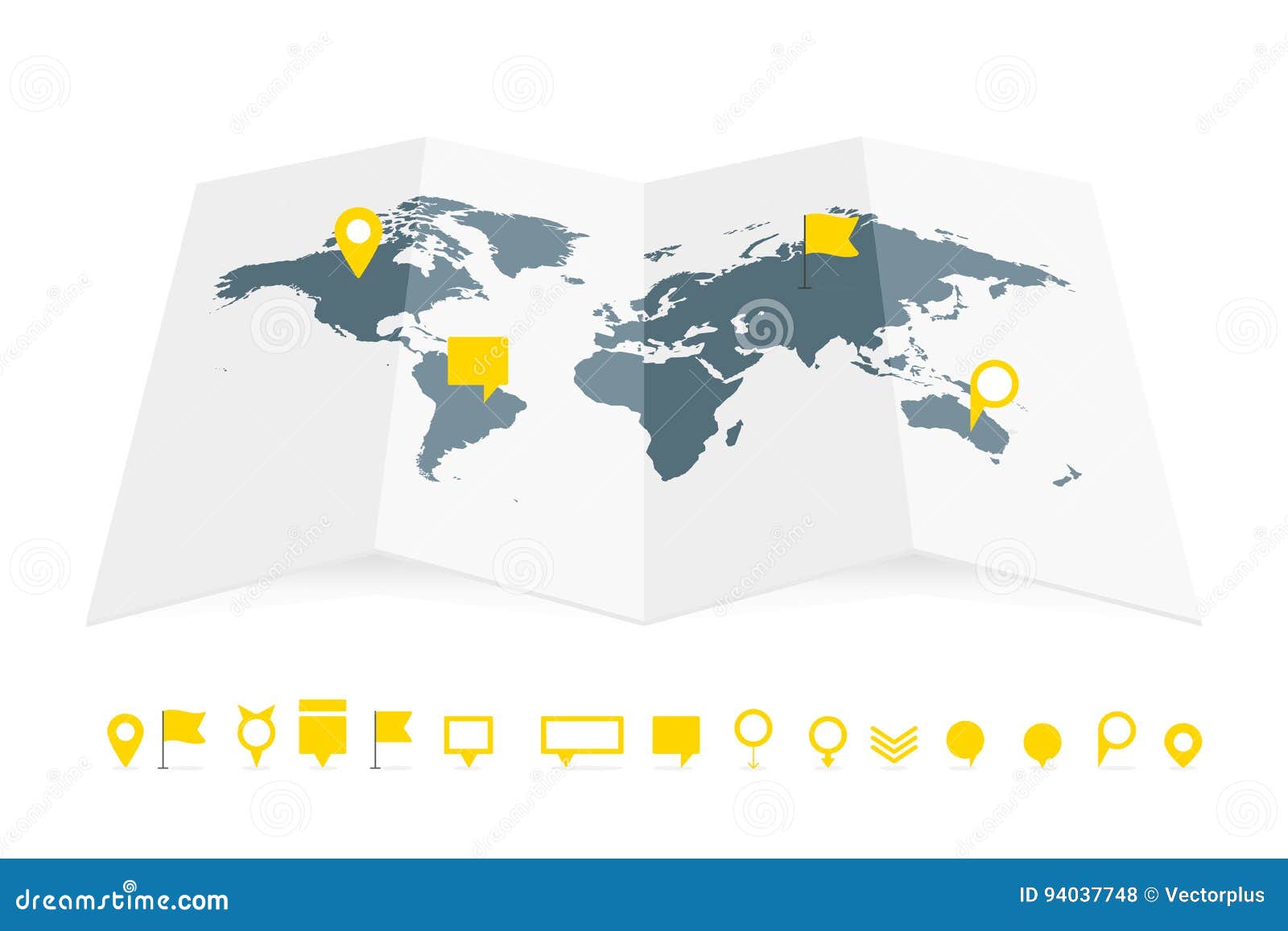 World Map Paper Guide with Pins Set Vector Illustration Stock Vector ... World Map Paper Guide with Pins Set Vector Illustration Stock Vector ...