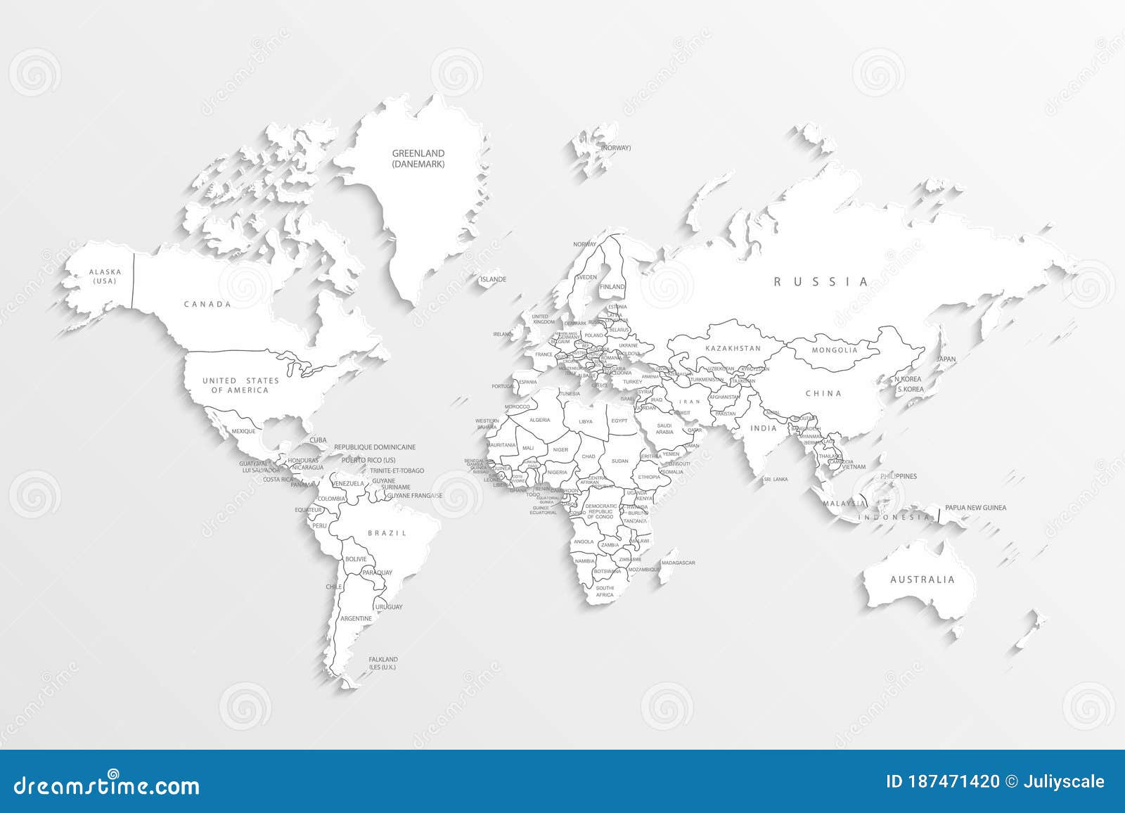 World Map Paper. Political Map of the World on a Gray Background Stock ...