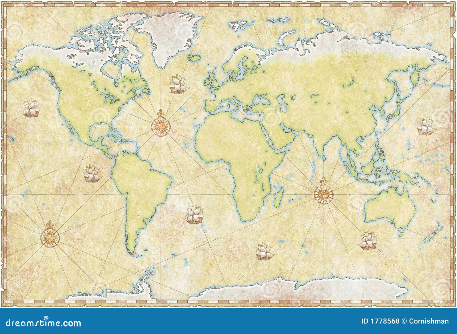 World Map on Parchment stock illustration. Illustration of world - 1778568