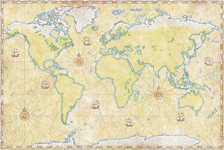 World Map on Parchment stock illustration. Illustration of world - 1778568