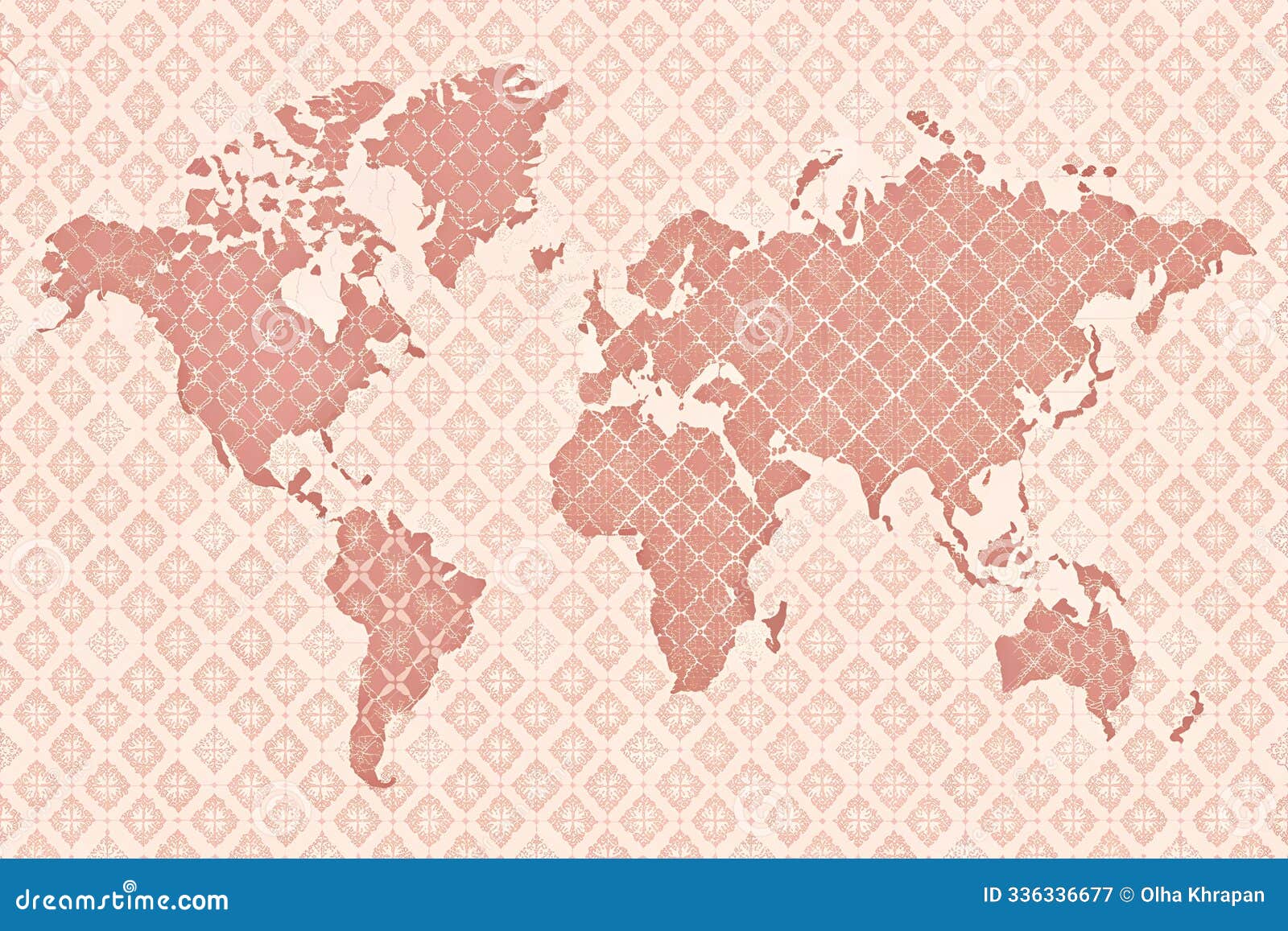 World Map in Pastel Pink Shades with Retro Texture Pattern Stock ...