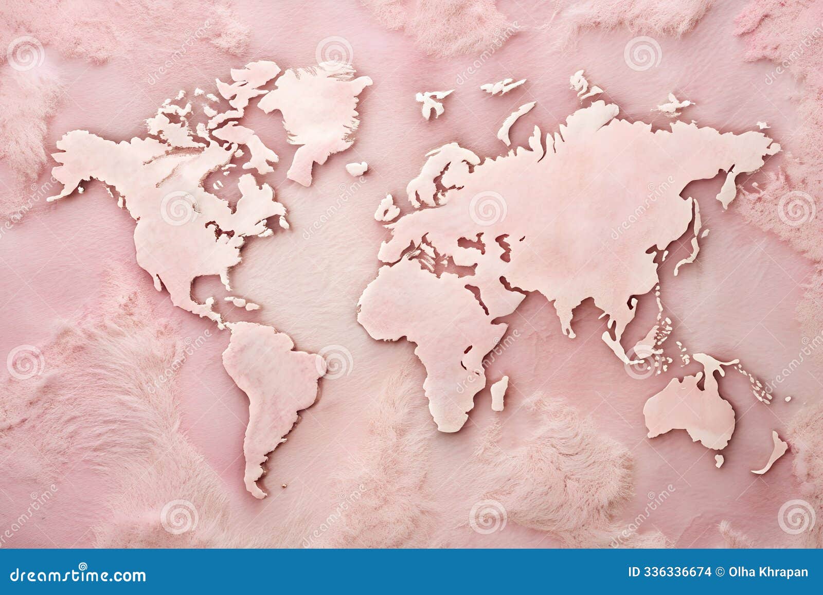 World Map in Pastel Pink Shades with a Textured Pattern Stock ...