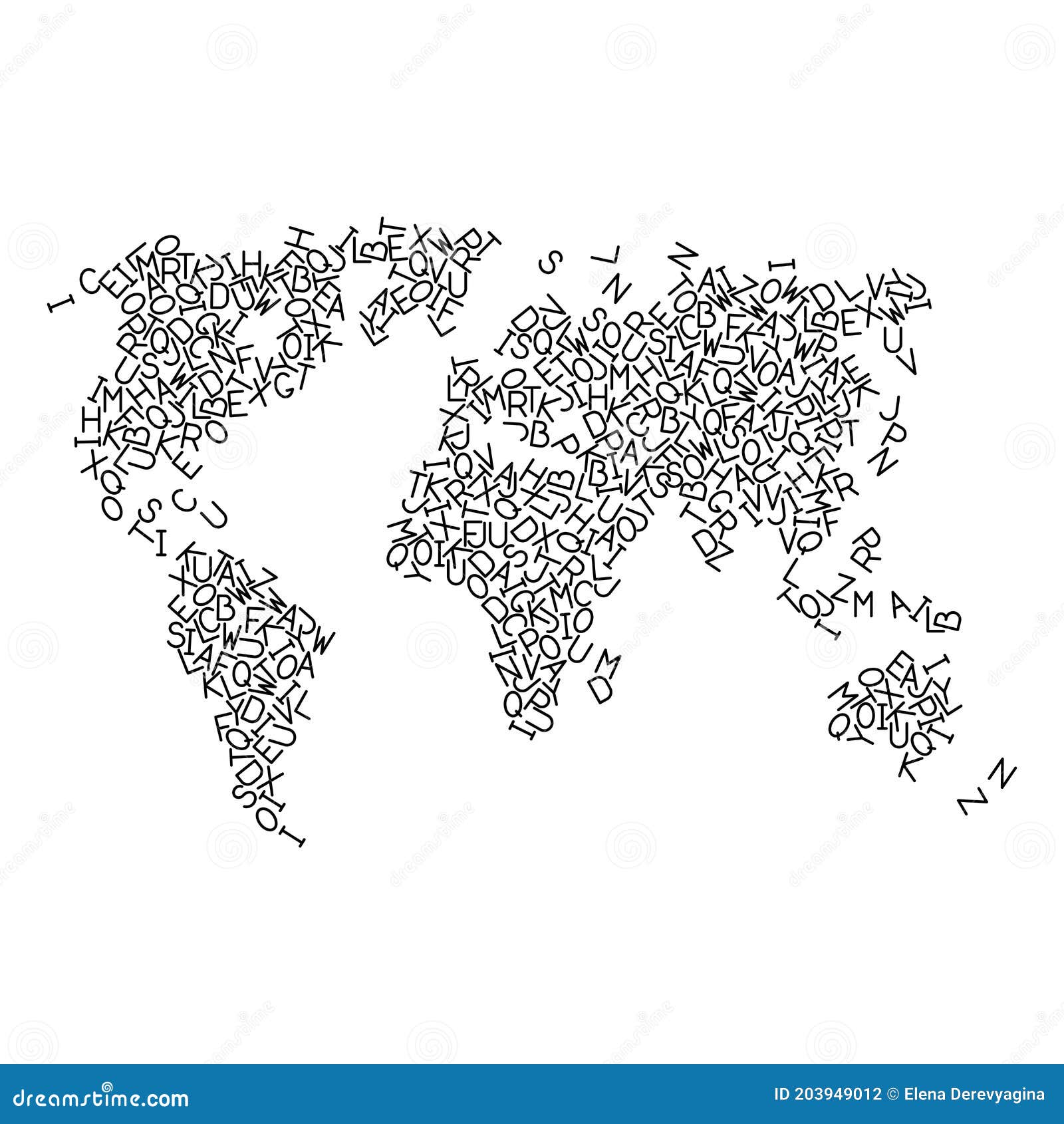 World Map from Pattern of Black Latin Alphabet Scattered Letters ...