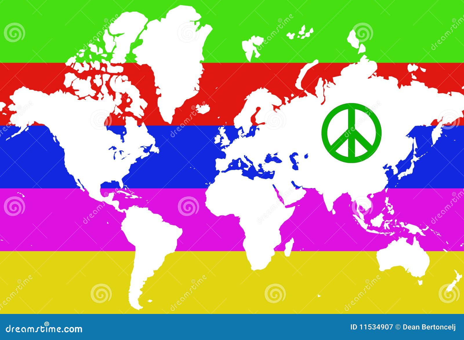 World map with peace logo stock illustration. Illustration of help ...