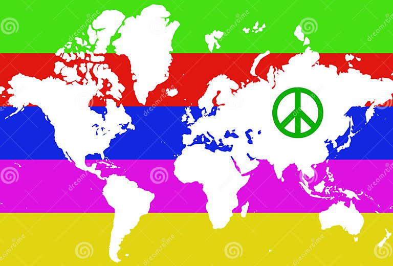 World map with peace logo stock illustration. Illustration of help ...