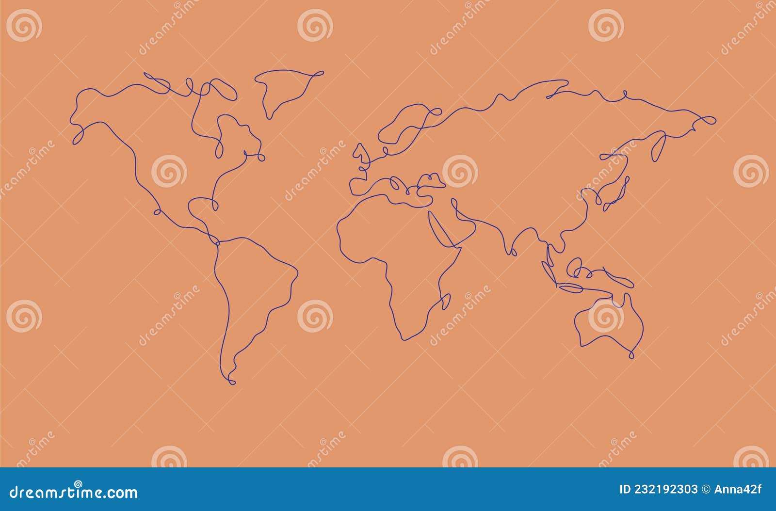 World map pen line salmon stock vector. Illustration of europe - 232192303