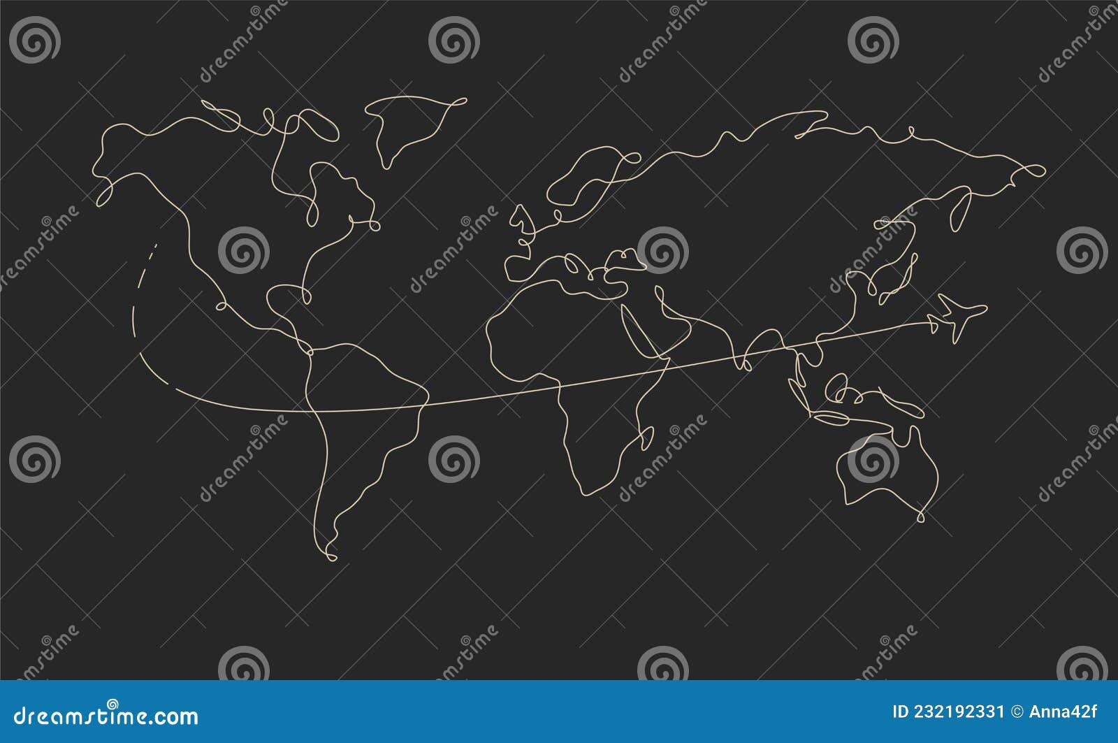 World Map Pen Line Travel Black Stock Vector - Illustration of country ...
