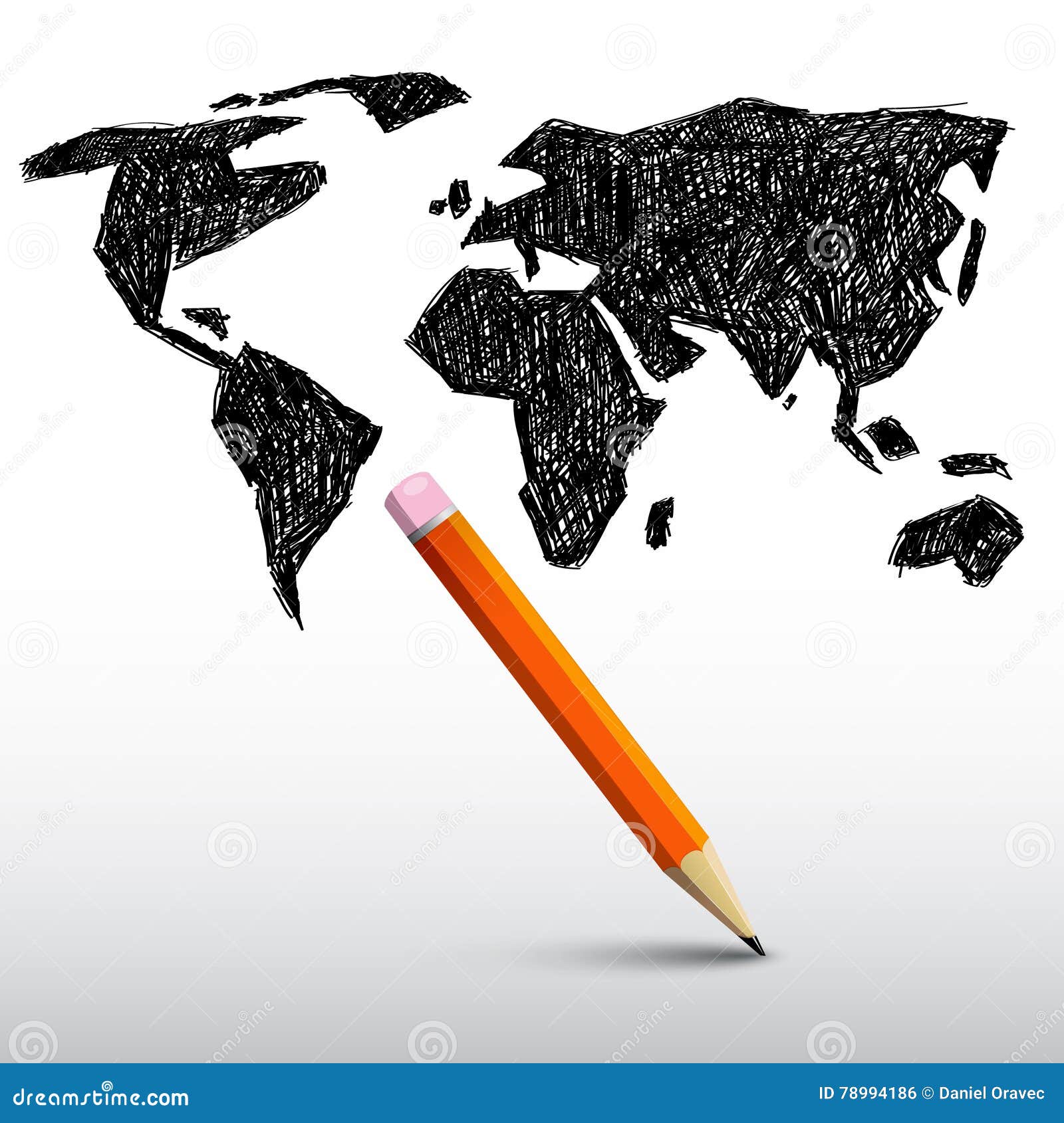 World Map with Pencil stock vector. Illustration of business - 78994186