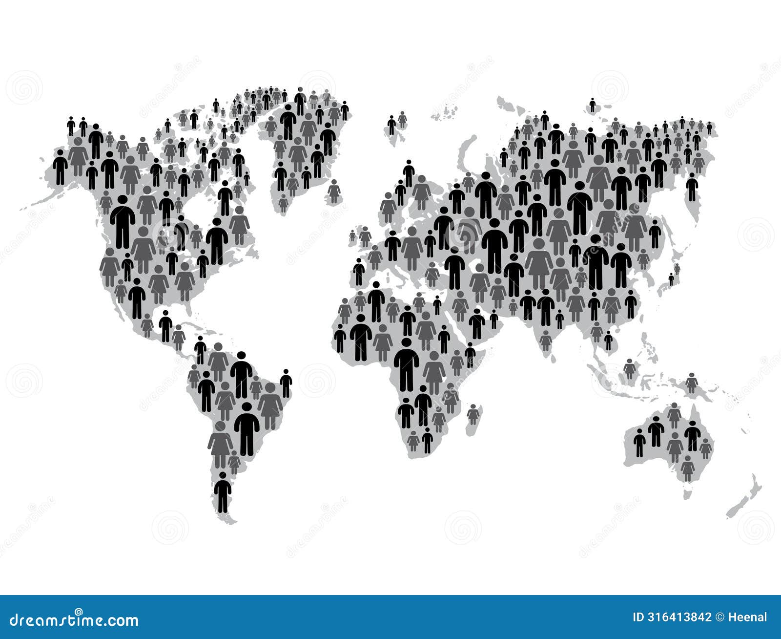 World Map. Large Group of Stickman Figure People Form To Create a Shape ...
