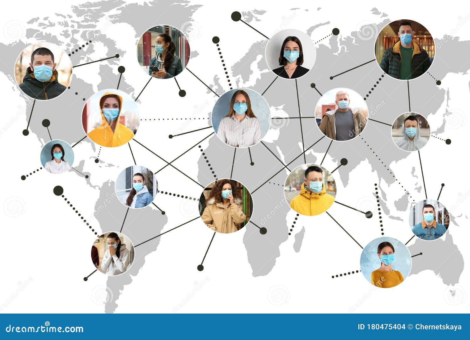 World Map and People with Masks. Spreading of Coronavirus Stock Photo ...