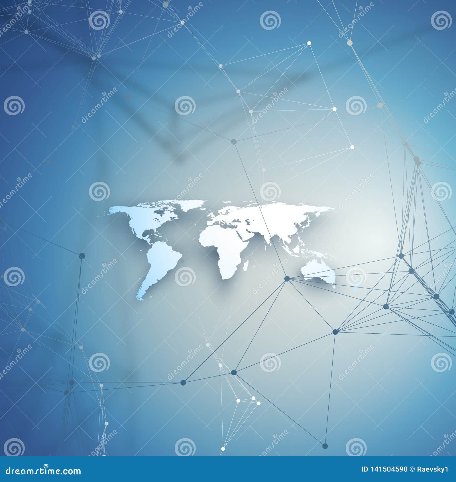 World Map in Perspective with Shadow on Blue. Abstract Global Network ...