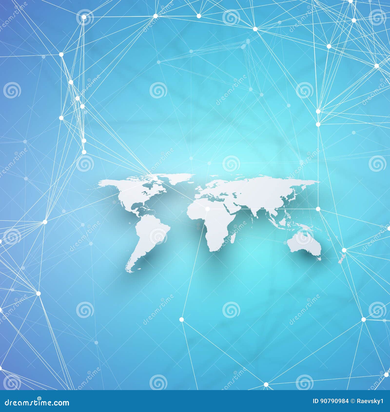 World Map in Perspective with Shadow on Blue. Abstract Global Network ...